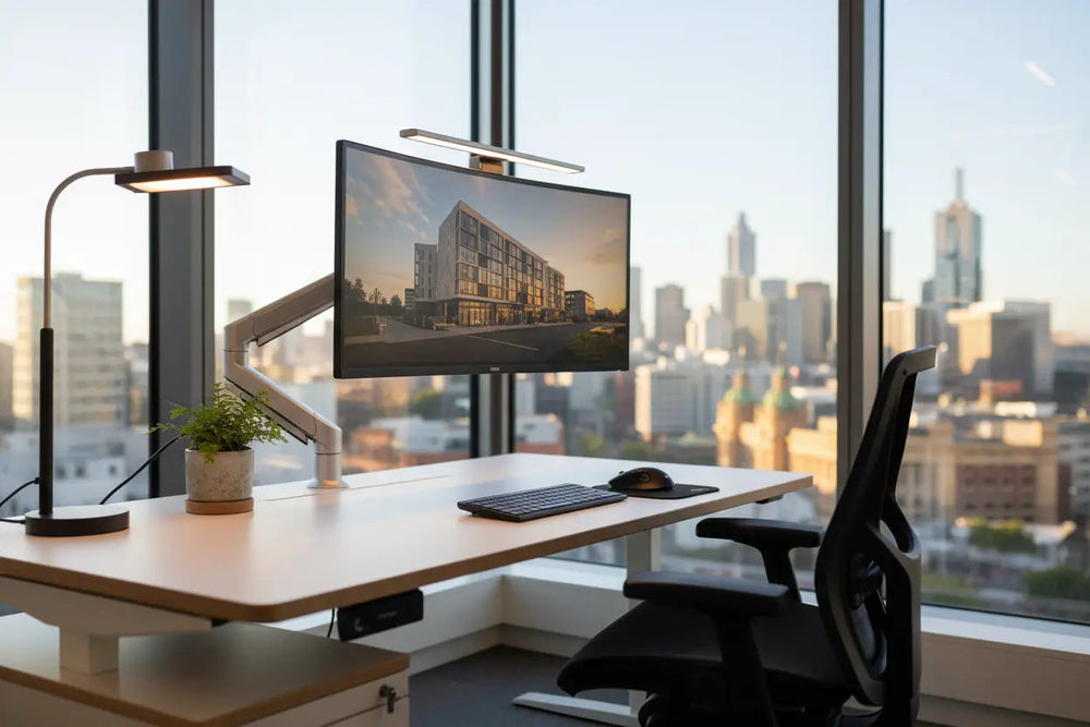 Ergonomics 2.0: Monitor Arms & Lighting for Melbourne Desks